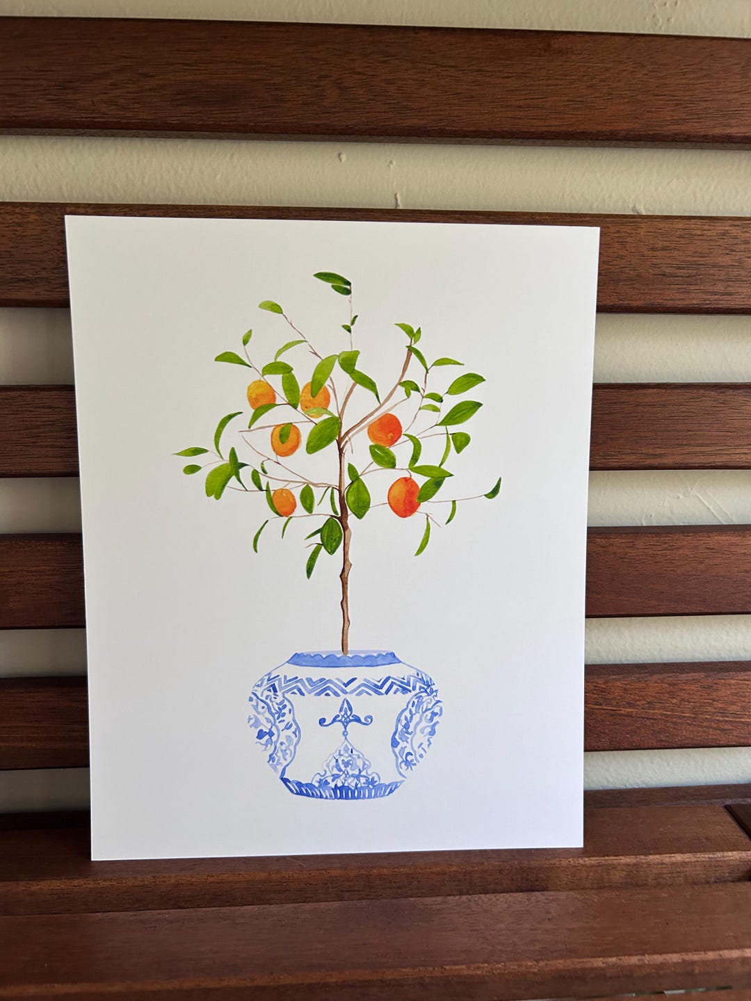 Watercolor Orange Tree Print, Blue and White Ginger Jar Print, Orange ...