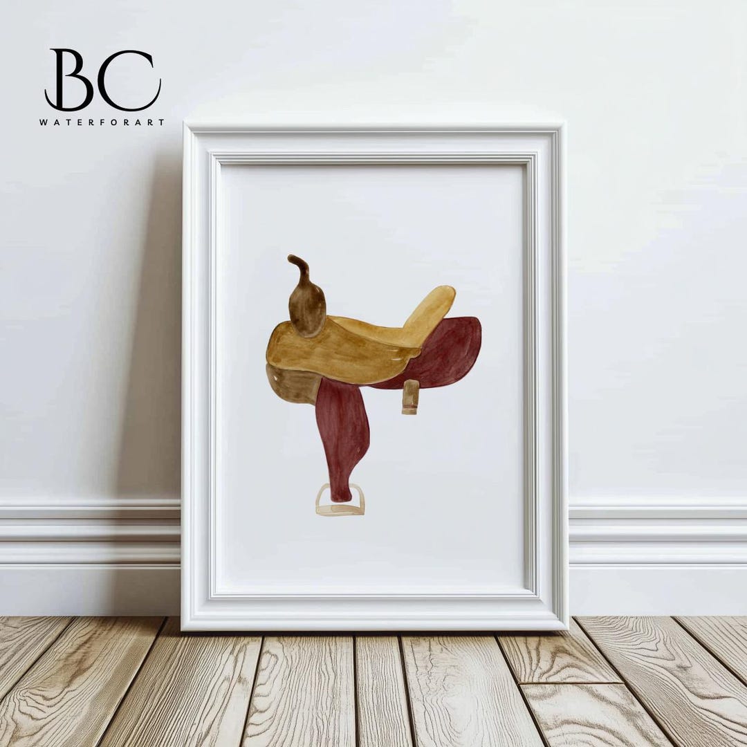 Watercolor Vintage Horse Saddle Art Print, Equestrian Brown Saddle Art ...