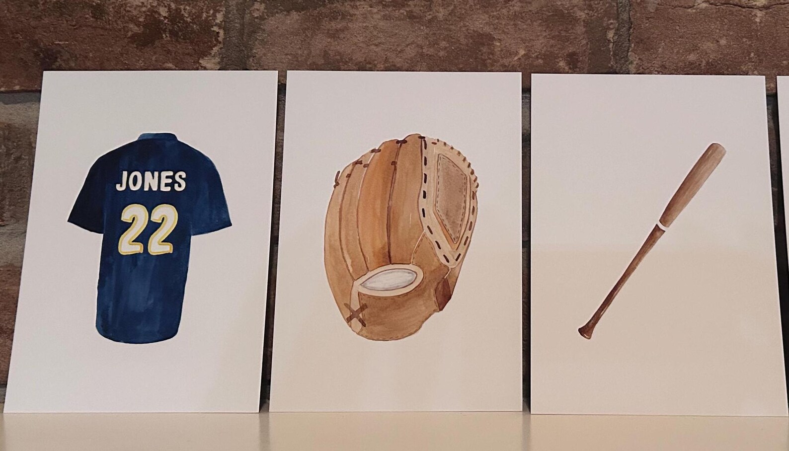Custom Watercolor Baseball Print Set, Custom Nursery Baseball Art ...