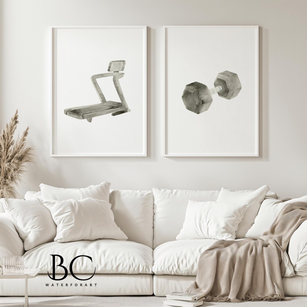 Watercolor Fitness Dumbbells and Treadmill Art Print, Fitness Poster ...