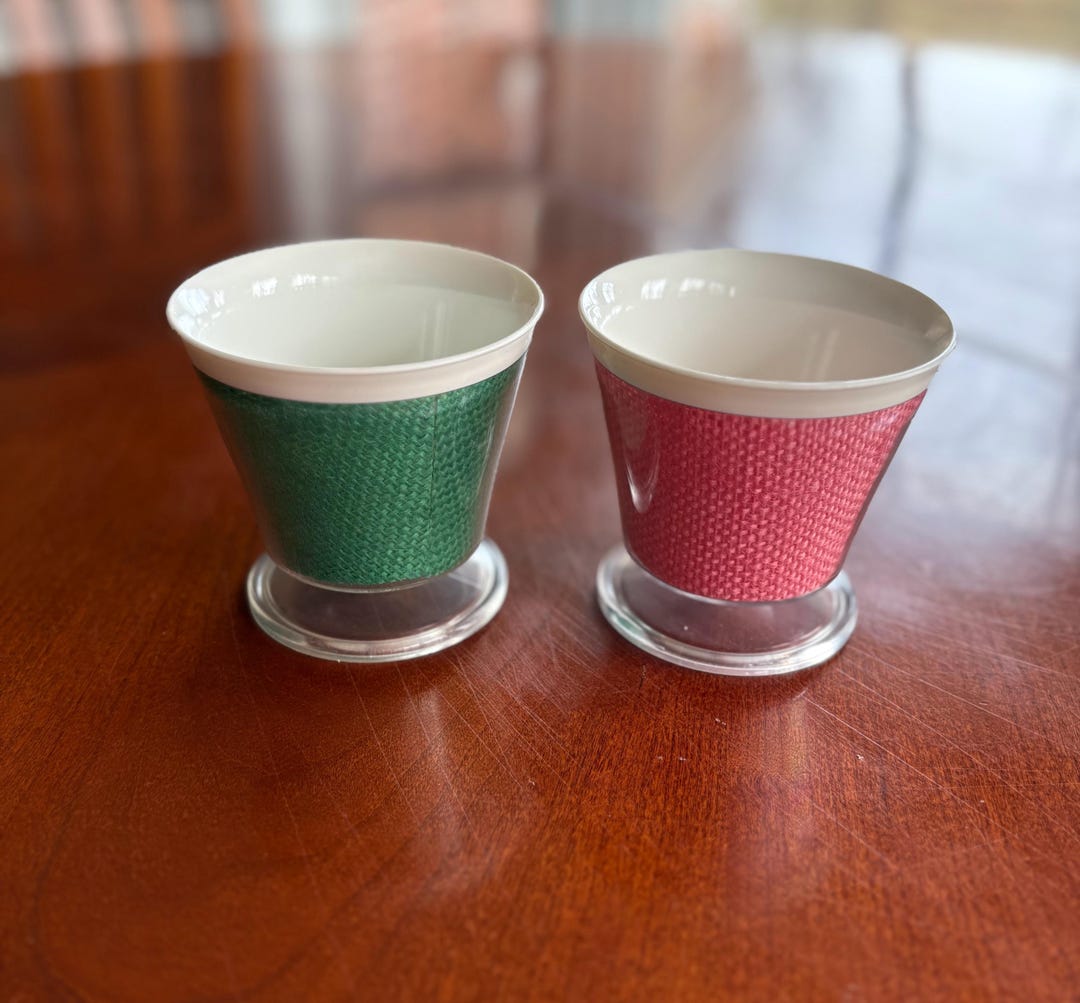 Vintage Raffiaware Rattan Dessert Cups – Set of 2 (green & Pink) – Mid ...