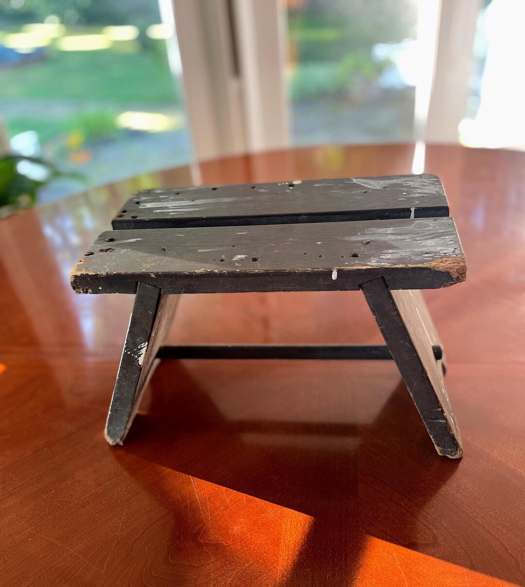 Vintage Primitive Wooden Step Stool – Distressed Brown Rustic Foot ...
