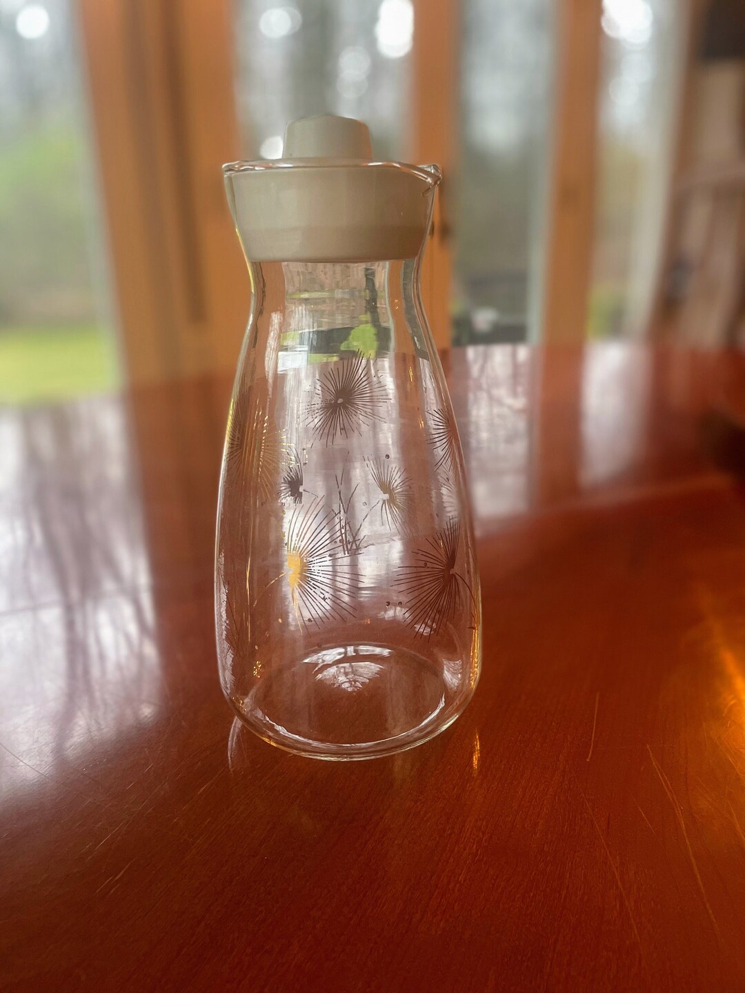 Vintage Carafe Pyrex Glass Carafe Decanter Pitcher Gold Dandelion ...