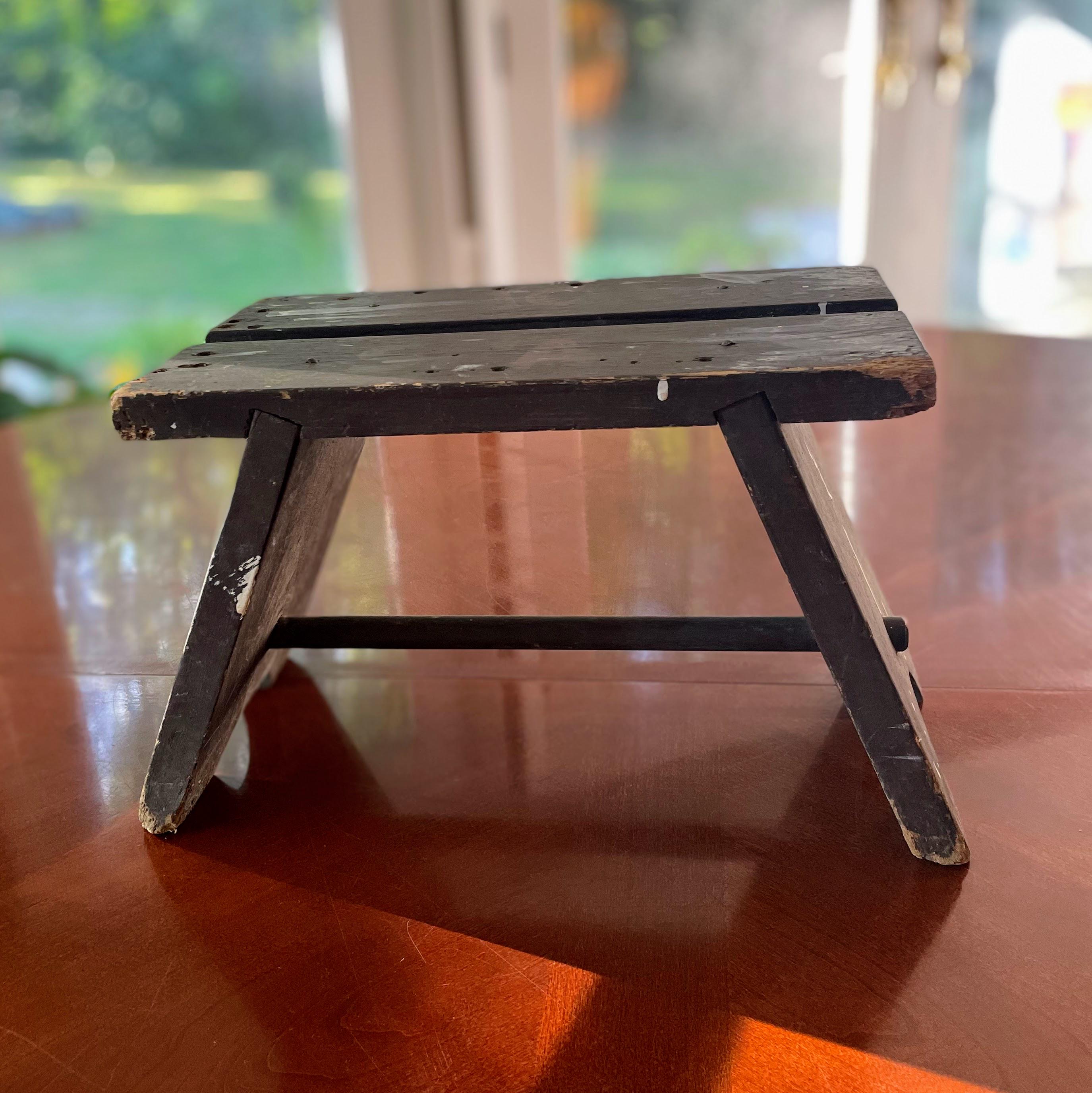 Vintage Primitive Wooden Step Stool – Distressed Brown Rustic Foot ...