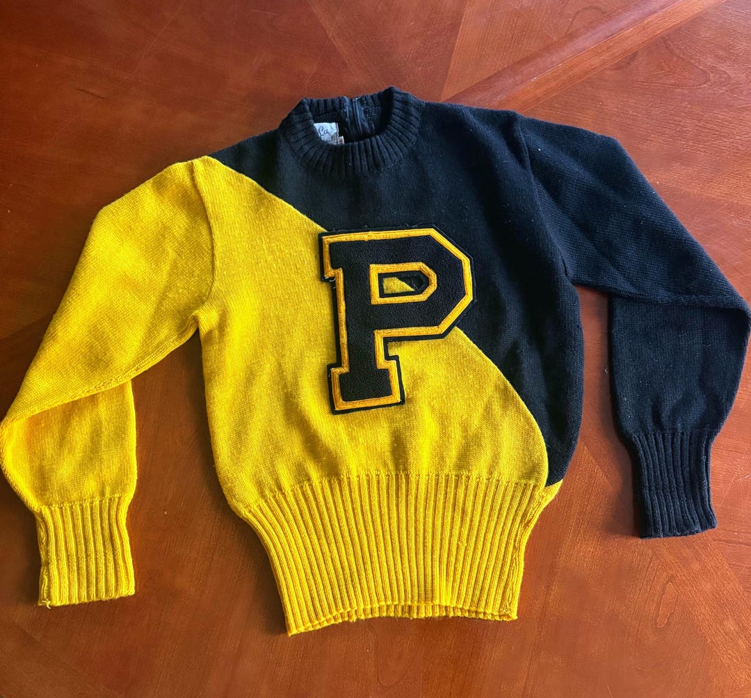 Vintage Varsity Letterman Sweater – Black & Yellow Wool Cheerleader Top ...