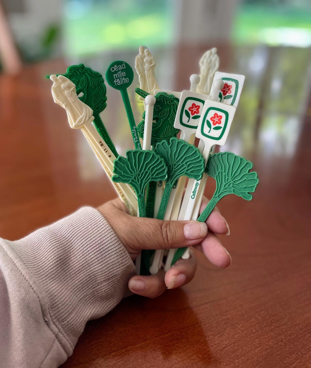 Vintage Swizzle Sticks: Mid-century Green & White Drink Stirrers, Lot ...