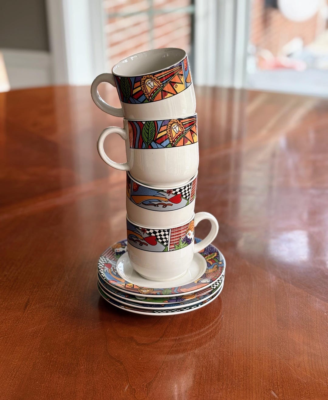 Vintage Vitromaster Stoneware Cups and Saucers: 1990s Art Deco Women's ...
