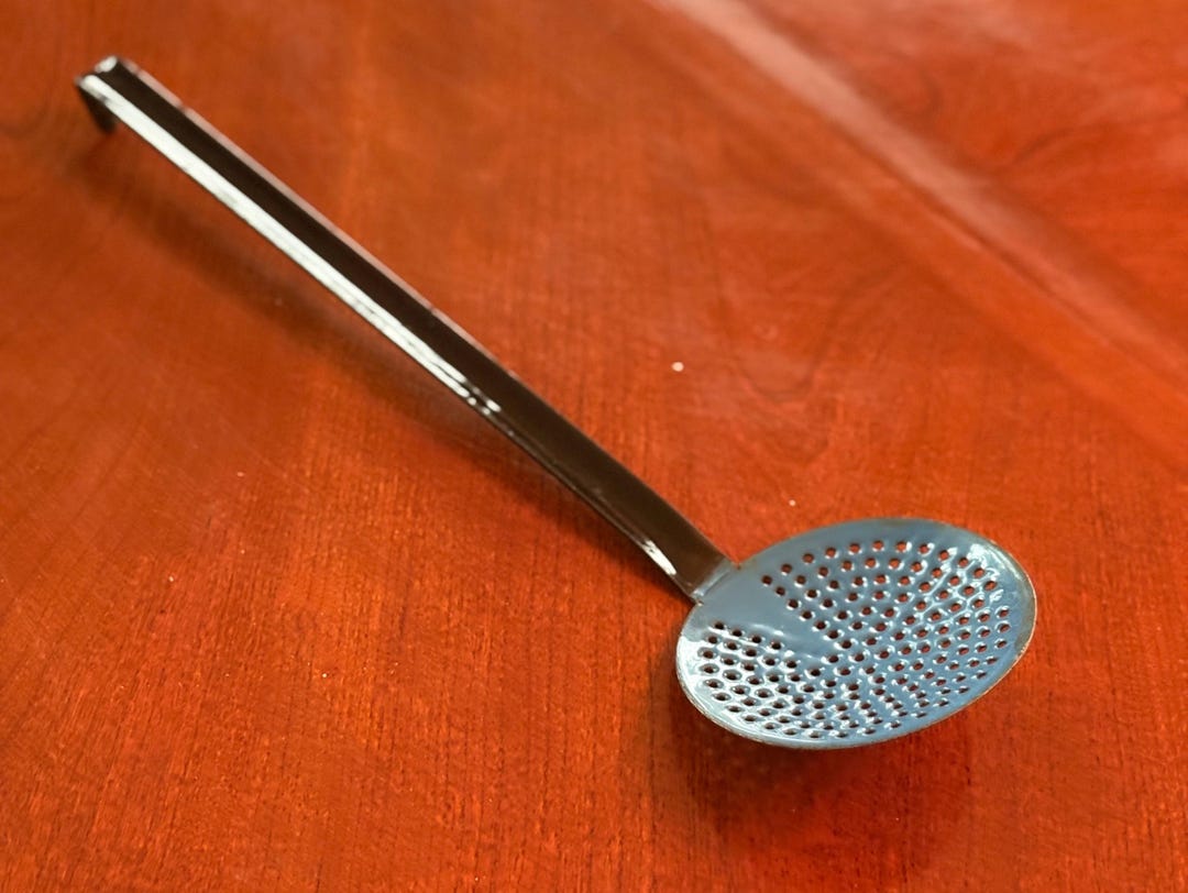 Vintage Metal Skimmer Ladle Retro Kitchen Tool Perforated Oval Strainer ...