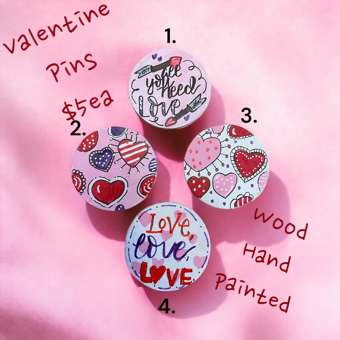 Valentine Pin Heart Valentine Lapel Pin Pink Heart Valentine Wood Hand ...