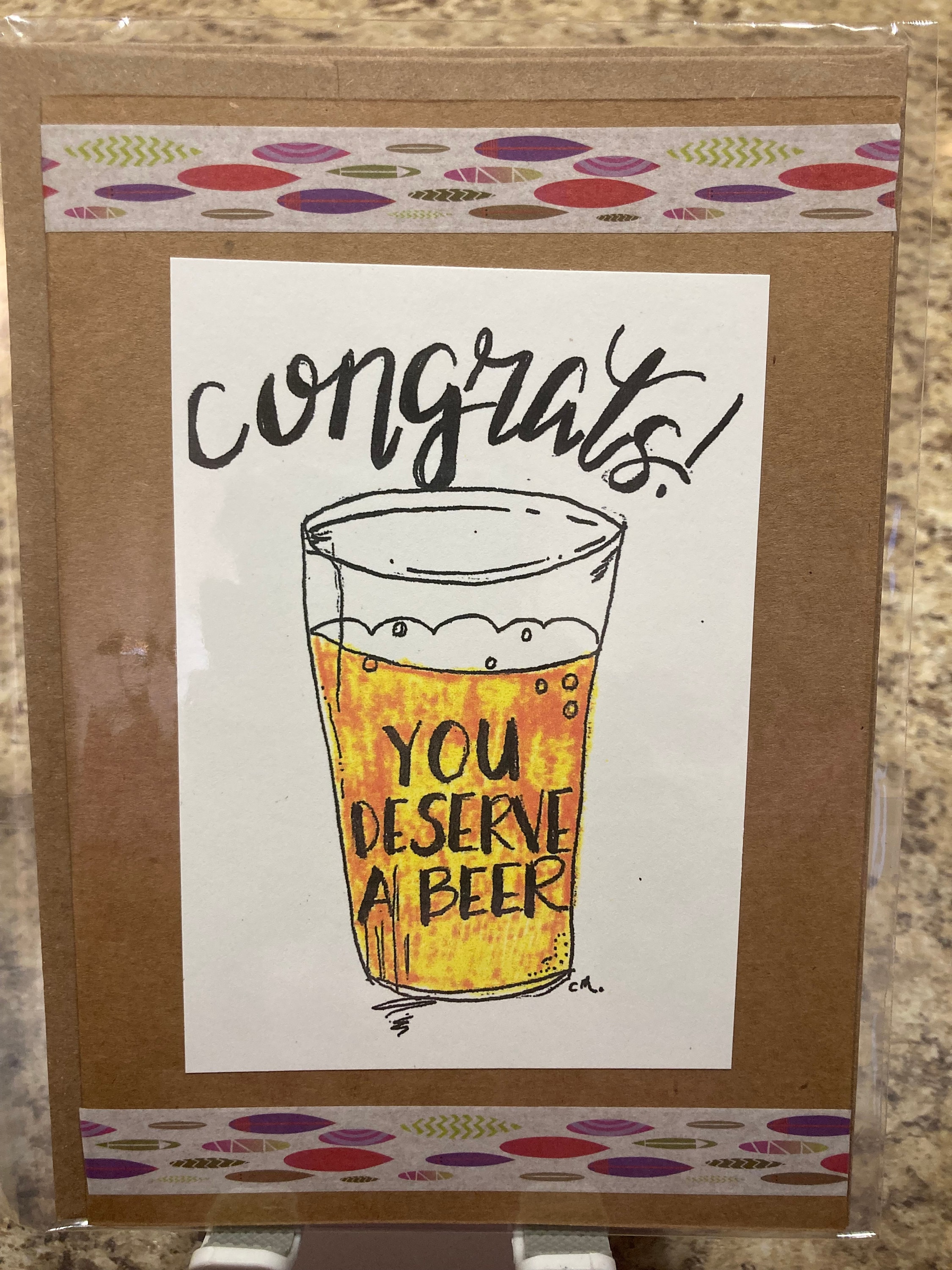 Congrats You Deserve a Beer Hand Drawn Card With Envelope Kraft Paper ...
