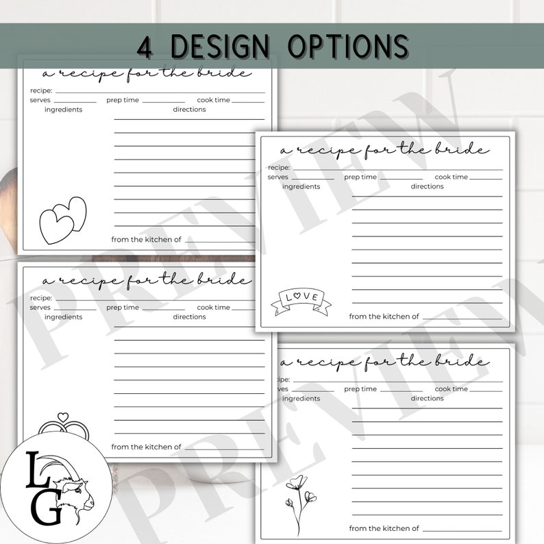 A Recipe for the Bride - Bridal Shower Activity / Recipe Cards ...