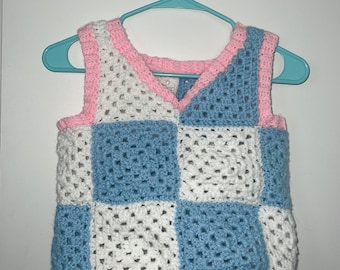 Checkered Vest, Crochet Checkerboard Vest, Plaid Vest, Checkered ...