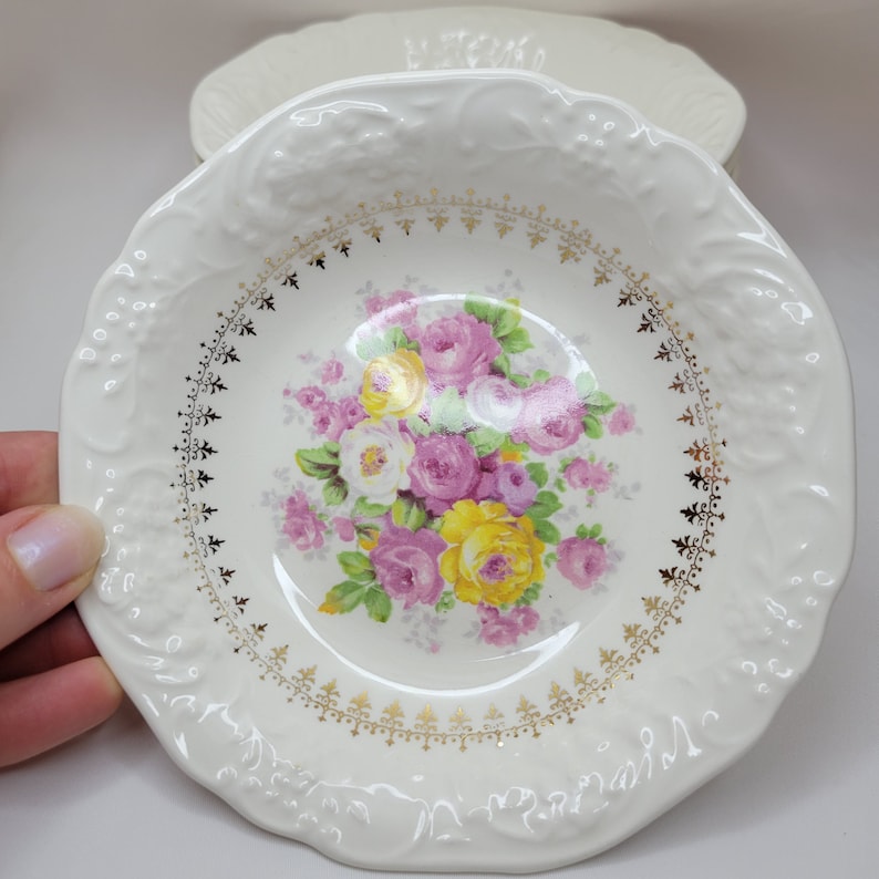 Edwin M Knowles China Plates Rose Flower Pattern Plates Berry Plate ...