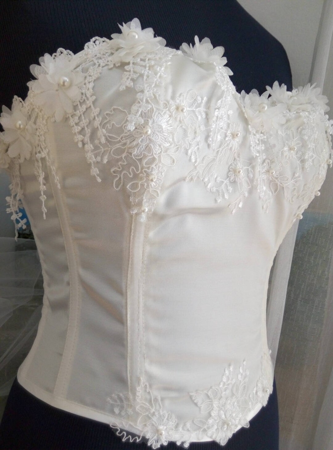 Very Beautiful Satin Corset in Ecru Color, Border on the Top Front ...