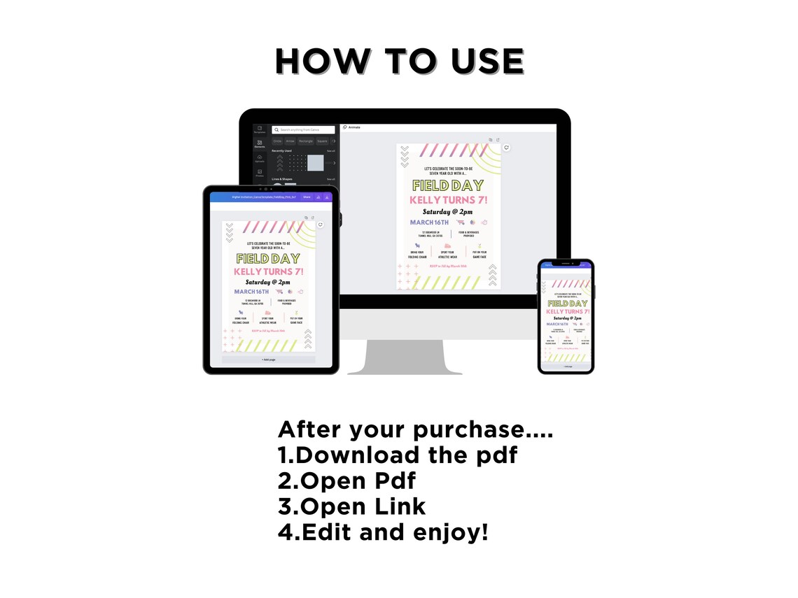 Field Day Invitation | Digital Invitation Birthday | Canva Template ...