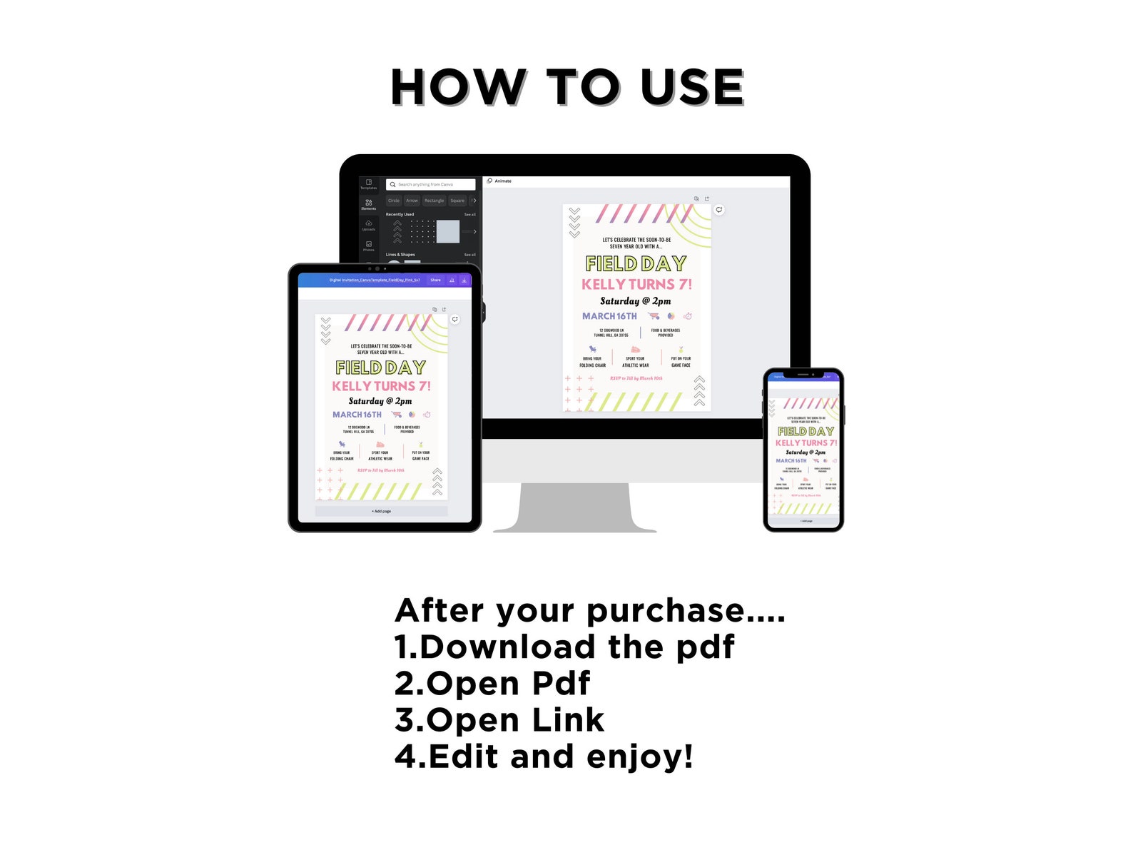 Field Day Invitation | Digital Invitation Birthday | Canva Template ...