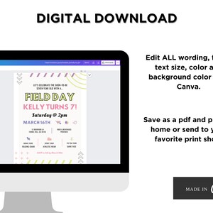Field Day Invitation | Digital Invitation Birthday | Canva Template ...