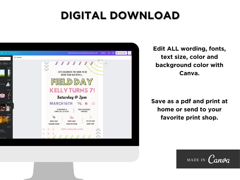 Field Day Invitation | Digital Invitation Birthday | Canva Template ...