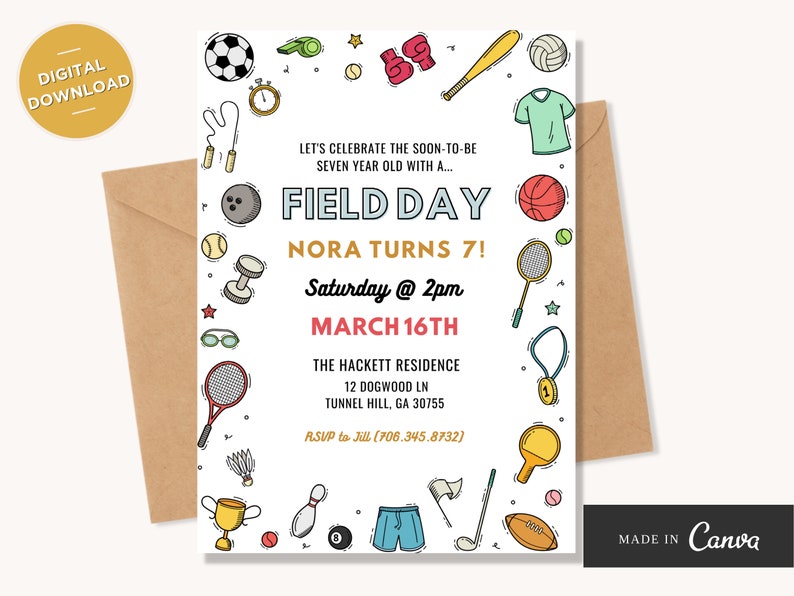 Field Day Invitation | Digital Invitation Birthday | Canva Template ...