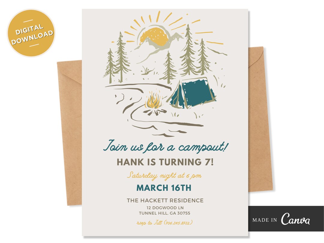 Campout Birthday Invitation | Camp Birthday Party | Outdoor Adventure ...
