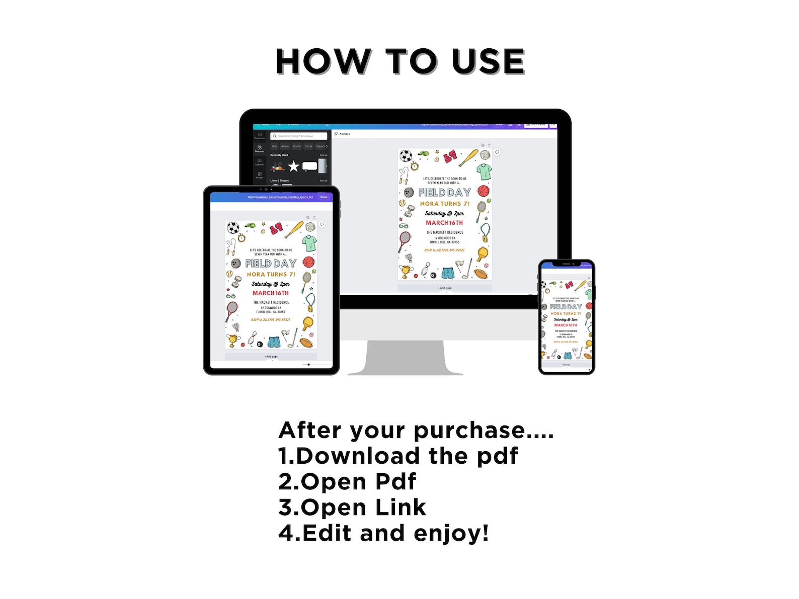 Field Day Invitation | Digital Invitation Birthday | Canva Template ...