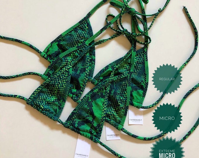 Emerald Green Snakeskin Triangle Top Bikini - Sexy Animal Print Tiny ...