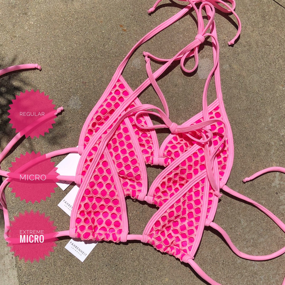 Pink Net Extreme Micro Bikini Top - Bubblegum Pink Fish Net Skimpy ...