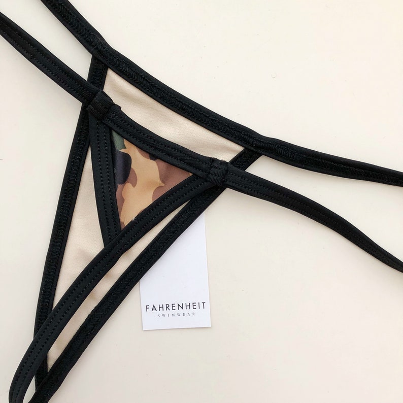 Micro Camo High Leg Thong String Bikini Bottom High Cut Army - Etsy