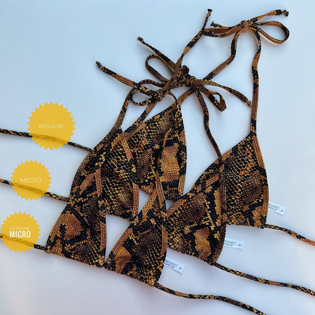 Golden Yellow Snakeskin Triangle Top Bikini Sexy Animal Print Tiny ...