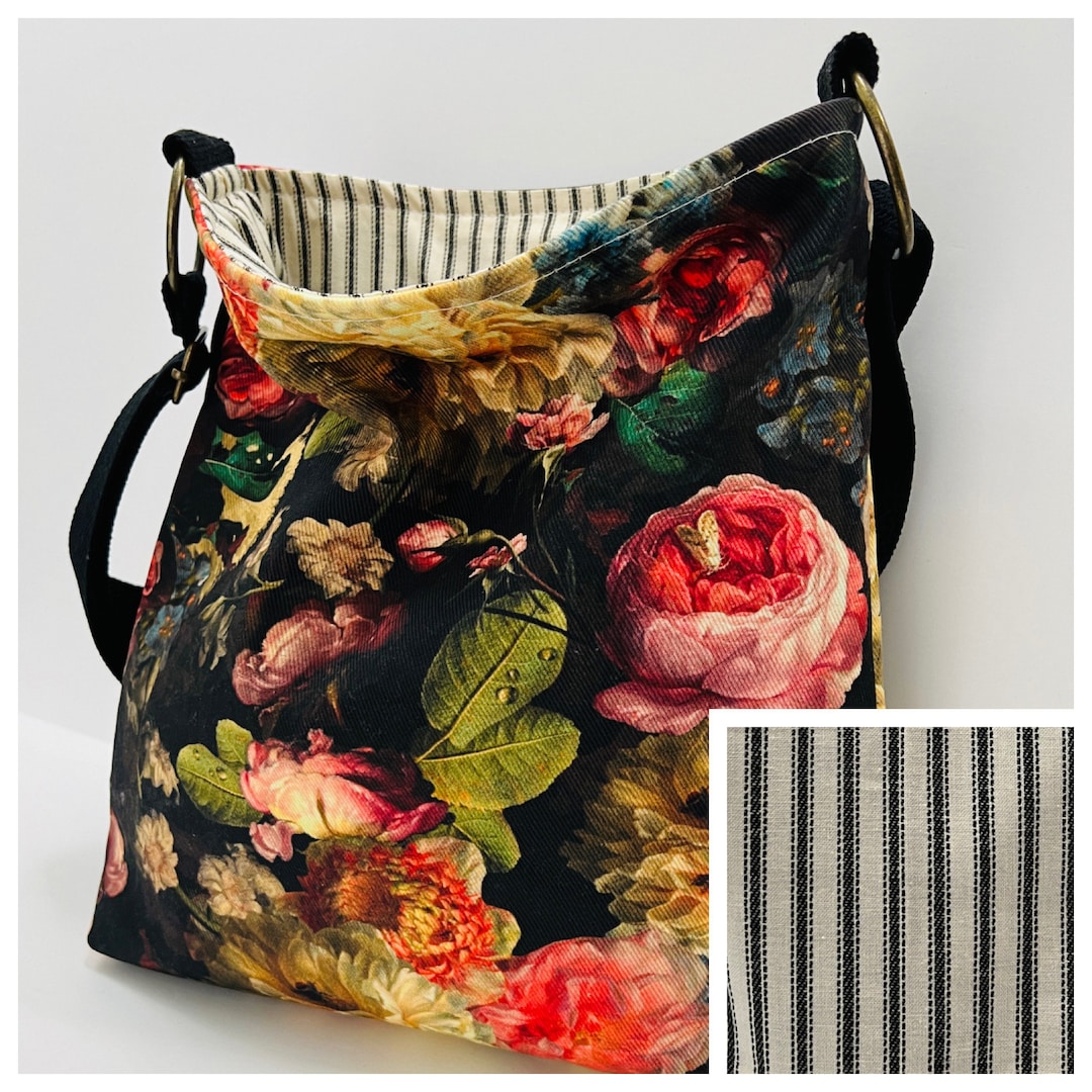 Floral Denim Crossbody Bag, Washable Shoulder Purse, Foldable Travel ...