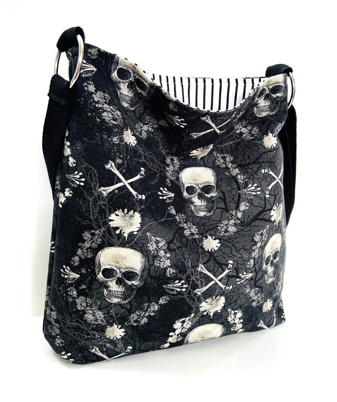 Gothic Skull Crossbody Bag: Foldable Canvas Shoulder Purse, Handmade - Etsy