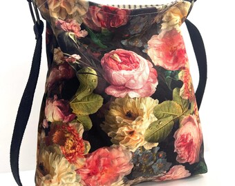 Floral Denim Crossbody Bag, Washable Shoulder Purse, Foldable Travel ...