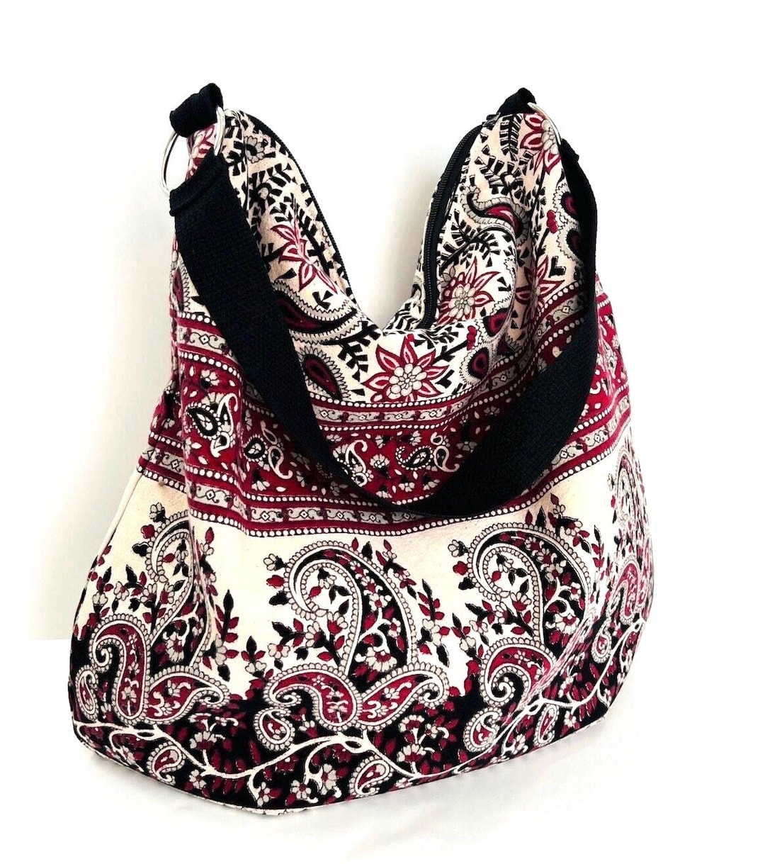 Cotton Tapestry Look Hobo Bag With Zippers, Cloth Boho Shoulder Purse ...