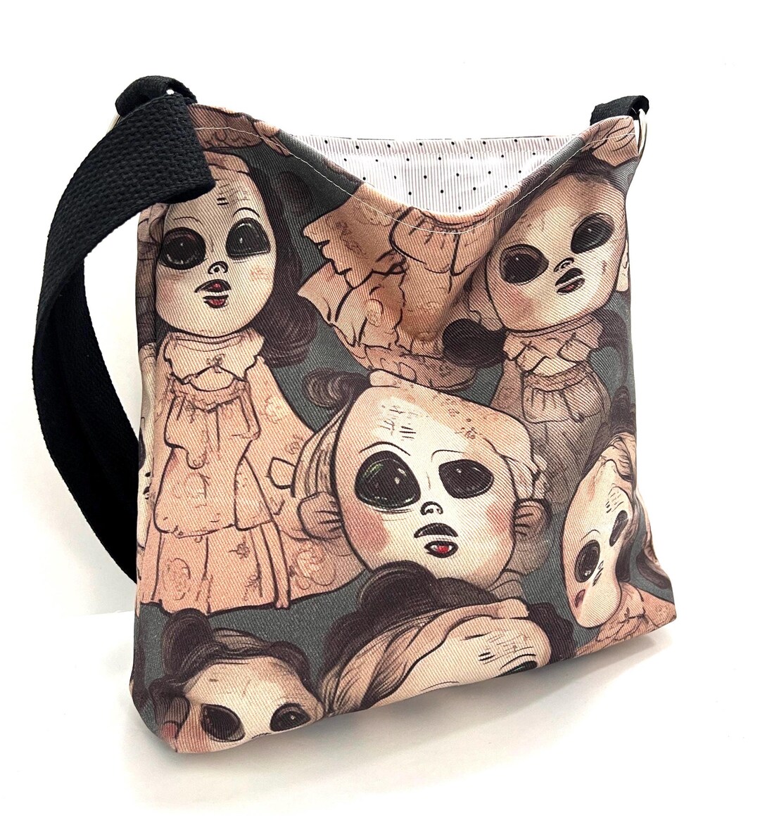 Creepy Doll Denim Crossbody Bag, Washable Gothic Purse - Etsy