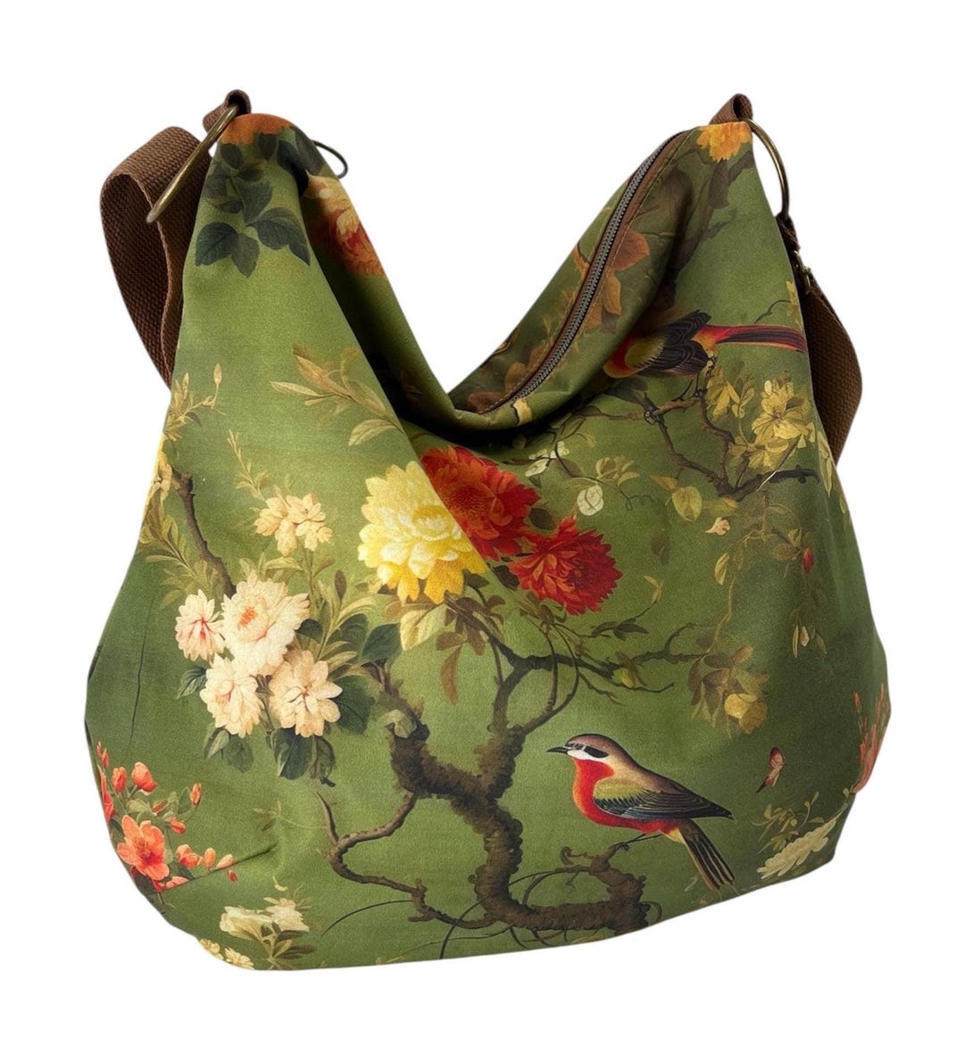 Victorian Birds Cotton Crossbody Hobo Bag: Handmade Slouchy Purse With ...