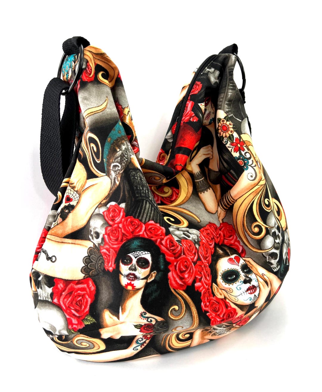 Day of the Dead Hobo Bag: Handmade Gothic Crossbody Purse, Adjustable ...