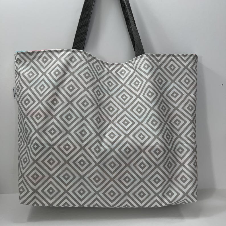 60's Bus Cotton Reversible Tote Bag: Handmade Cloth Grocery Bag - Etsy