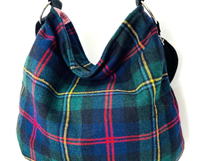 Wool Plaid Hobo Bag With a Zipper, Washable Shoulder Bag, Purses for ...