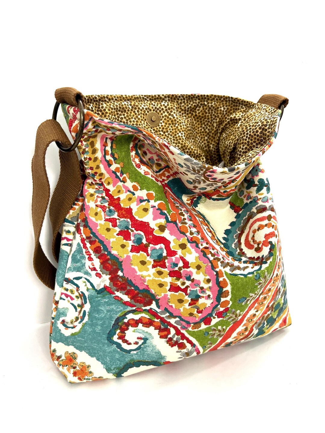 Slouchy Paisley Canvas Crossbody Purse, Cloth Shoulder Bag, Washable ...