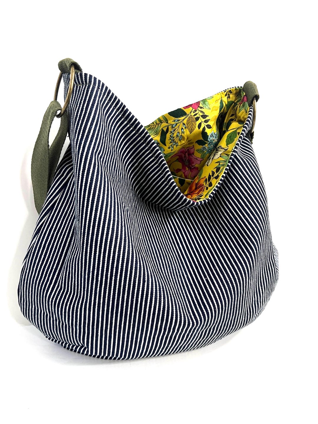 Hickory Striped Jean Hobo Bag, Cotton Crossbody Bag, Slouchy Shoulder ...