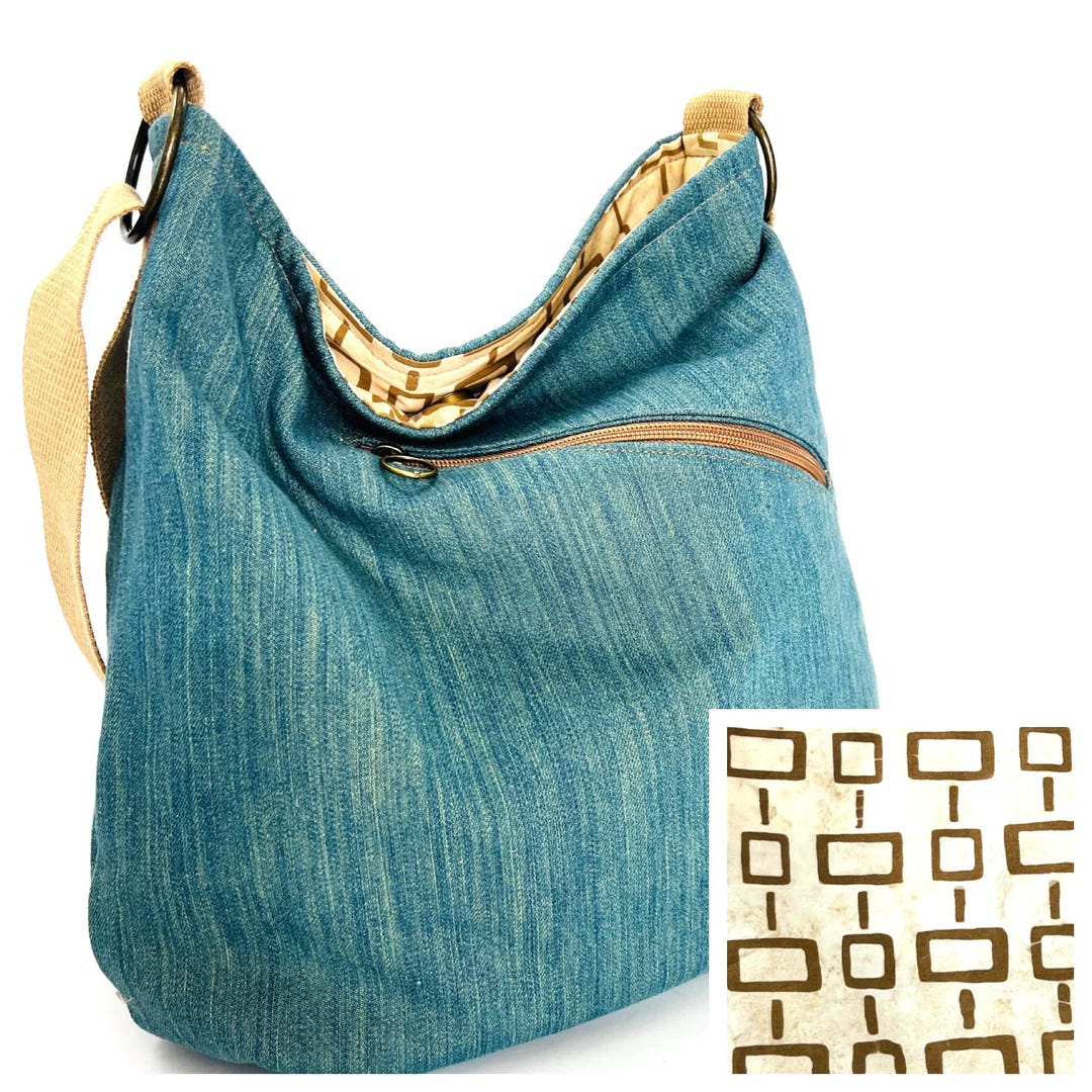 Denim Crossbody Hobo Bag With Outside Pocket, Denim Crossbody Purse ...