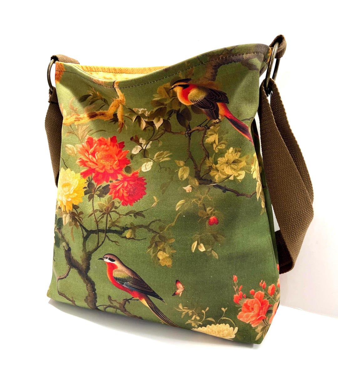 Denim Crossbody Purse, Washable Over the Shoulder Purse, Asian Floral ...