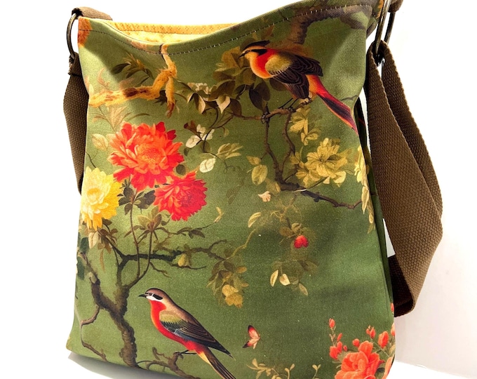 Denim Crossbody Purse, Washable Over the Shoulder Purse, Asian Floral ...