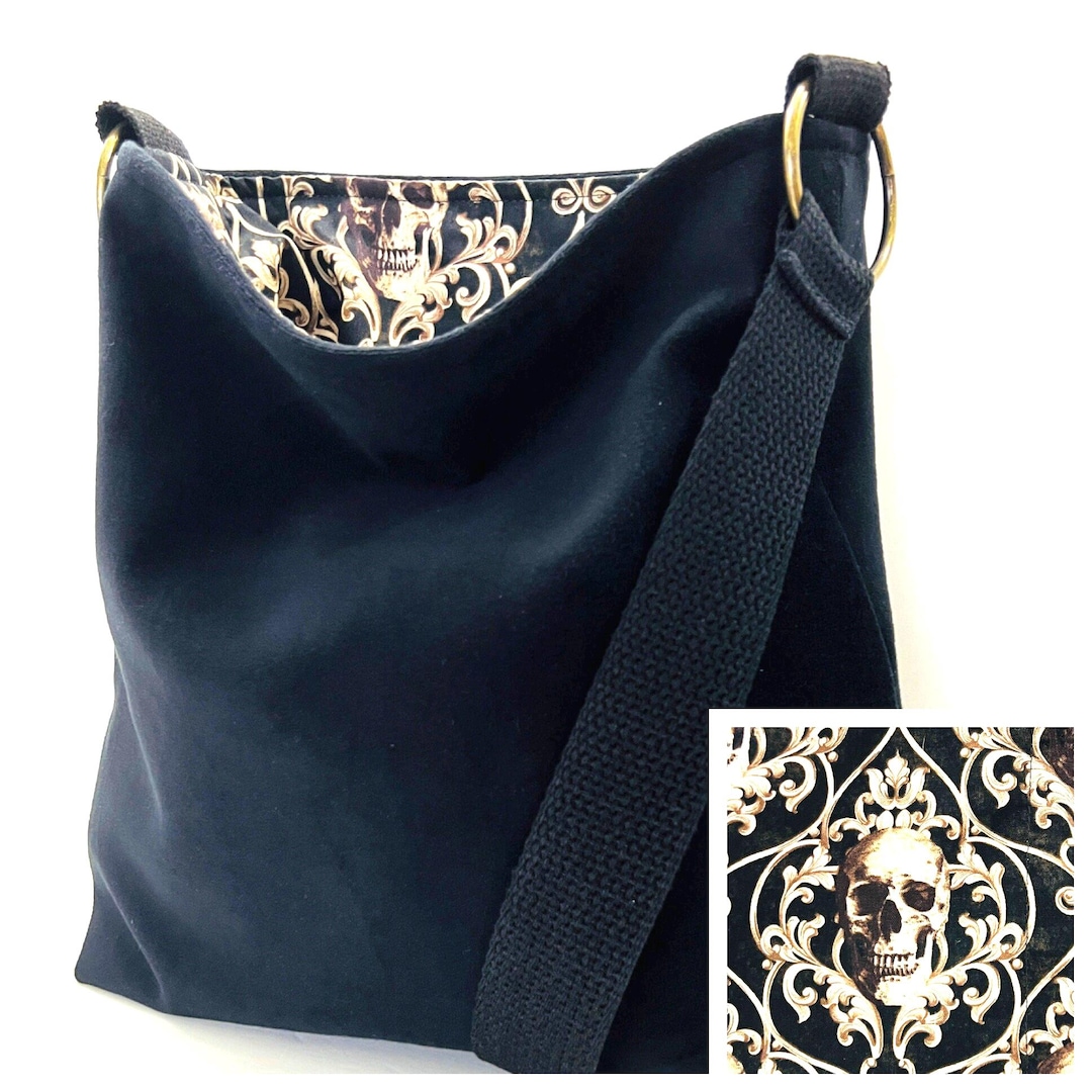 Gothic Velvet Crossbody Bag, Canvas Crossbody Bag With Skulls, Cloth ...