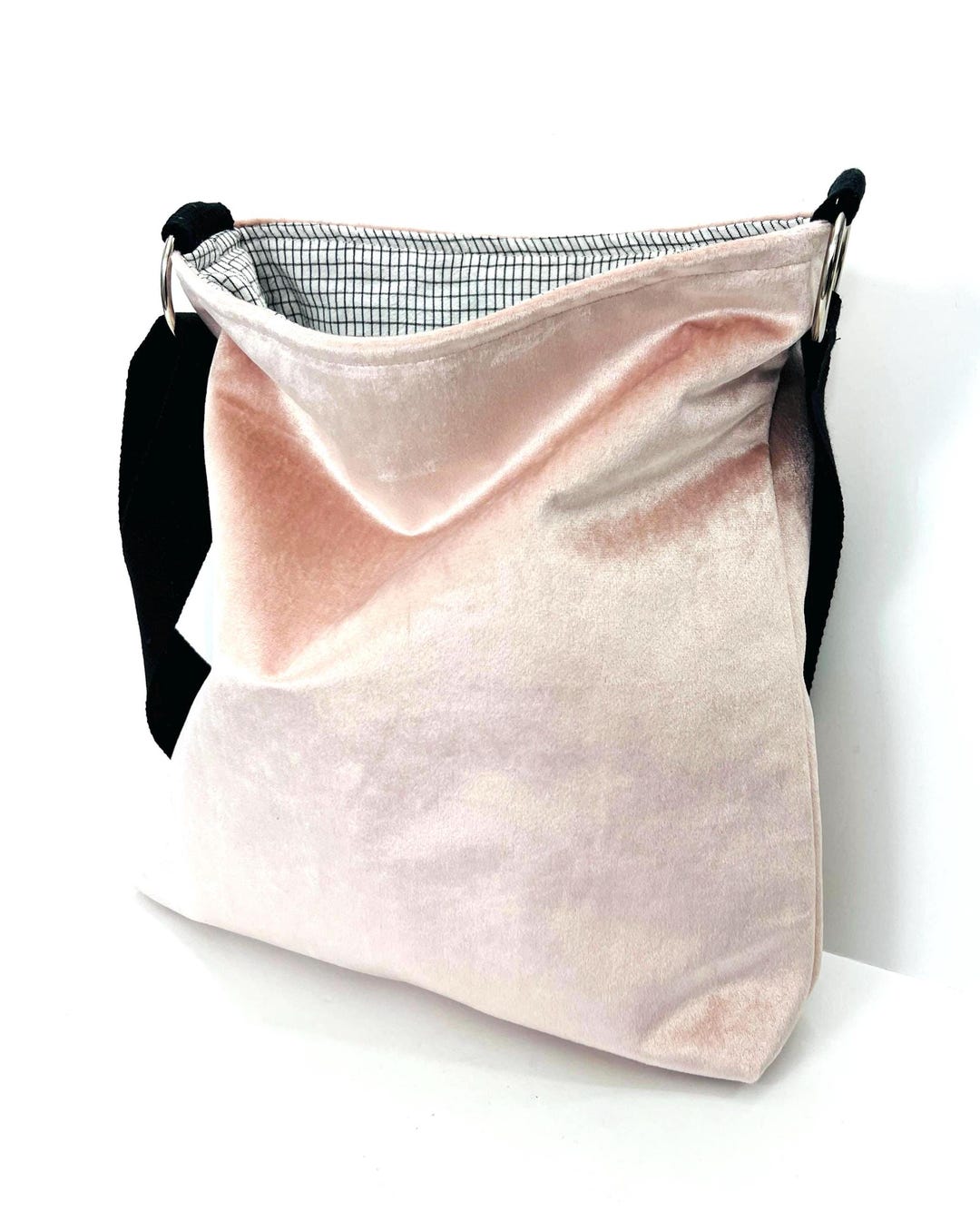 Powder Pink Velvet Crossbody Bag, Washable Purse, Velvet Shoulder Bag ...