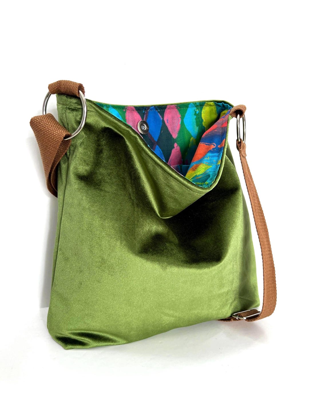 Green Velvet Crossbody Bag, Washable Cloth Purse, Green Slouchy ...