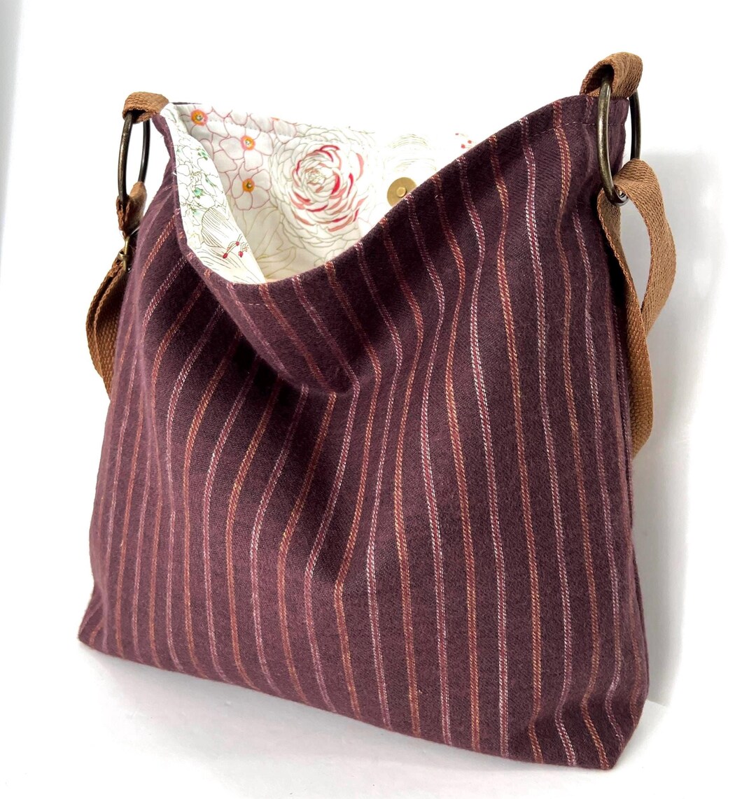 Washable Flannel Crossbody Bag, Cloth Shoulder Purse, Slouchy Purple ...
