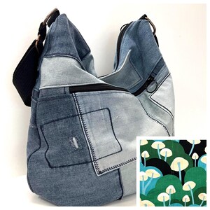 Patchwork Denim Hobo Bag With Outside Pockets, Upcycled Slouchy ...