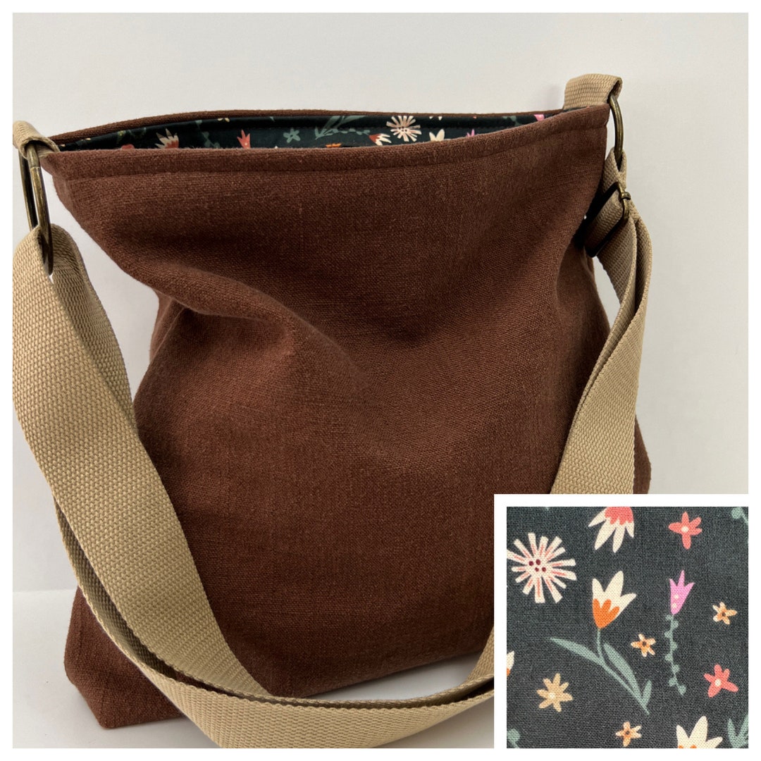 Linen Crossbody Bag With Zipper, Washable Crossbody Purse With Zipper ...