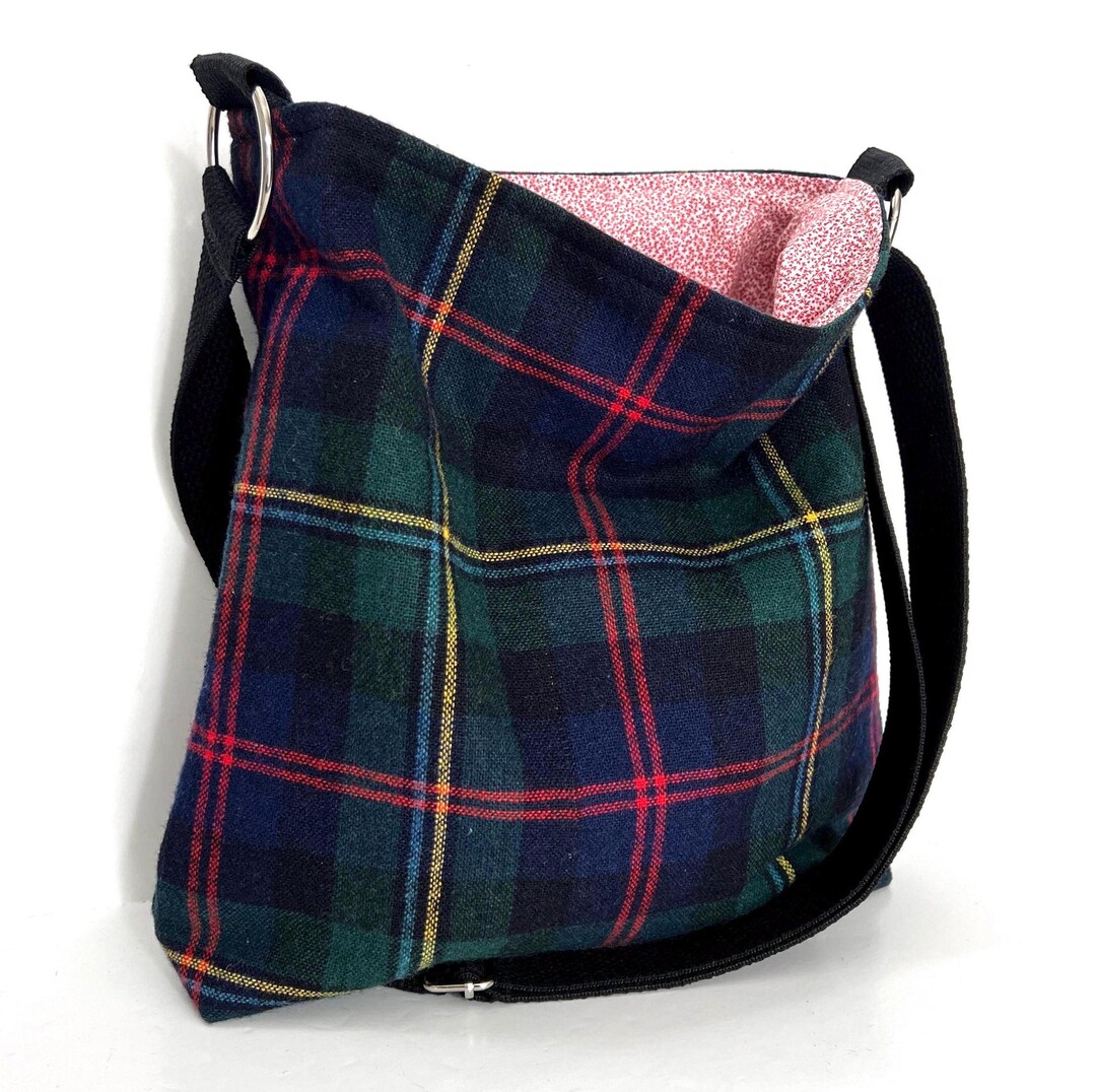 Washable Wool Plaid Crossbody Bag, Cloth Shoulder Purse, Slouchy ...